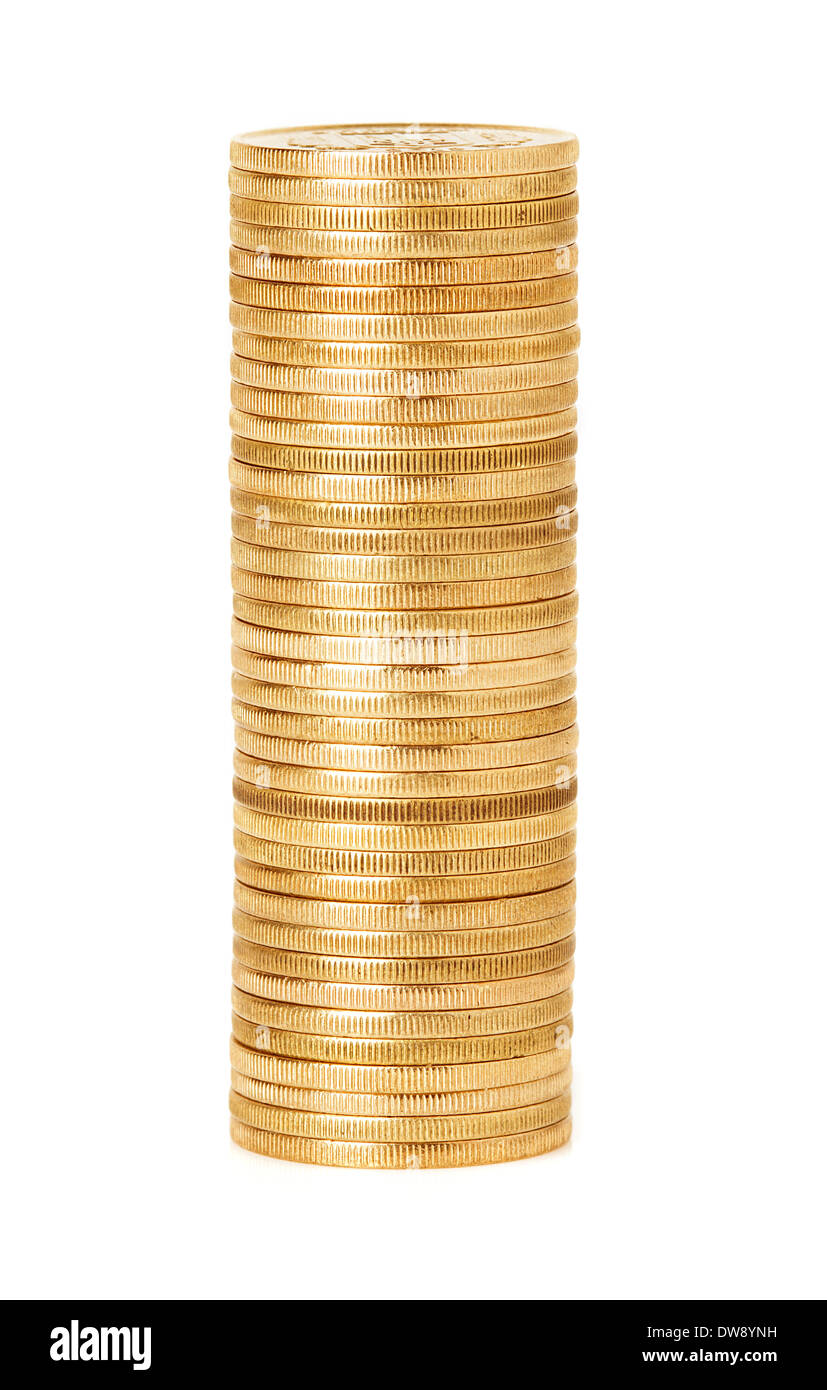 A stack of gold coins, isolated on white Stock Photo - Alamy
