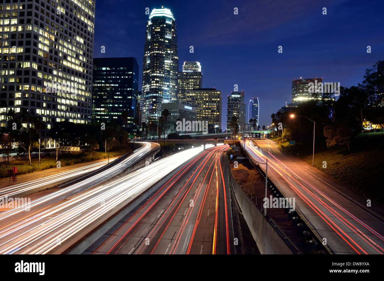 Harbor Freeway through downtown Los Angeles, California, USA Stock ...