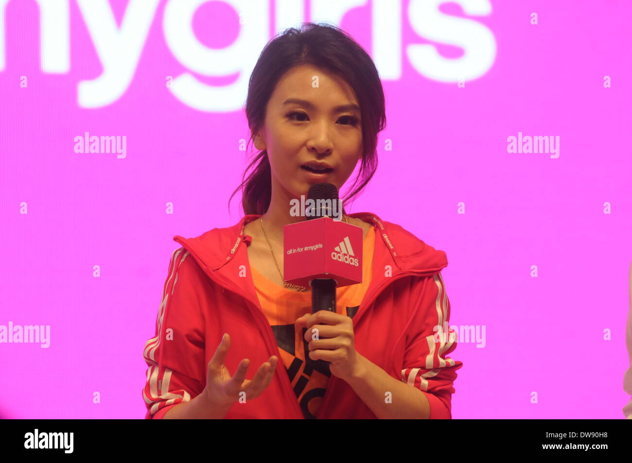 Shanghai, China. 28th Feb, 2014. Singer Hebe attends commercial ...