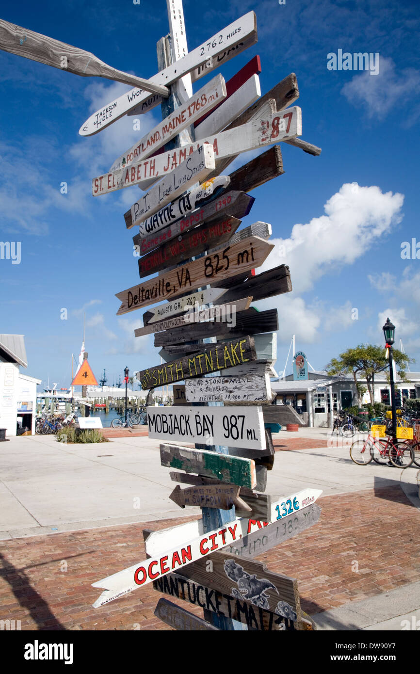 A signpost in the Historic Seaport district of Key West, Florida, USA ...
