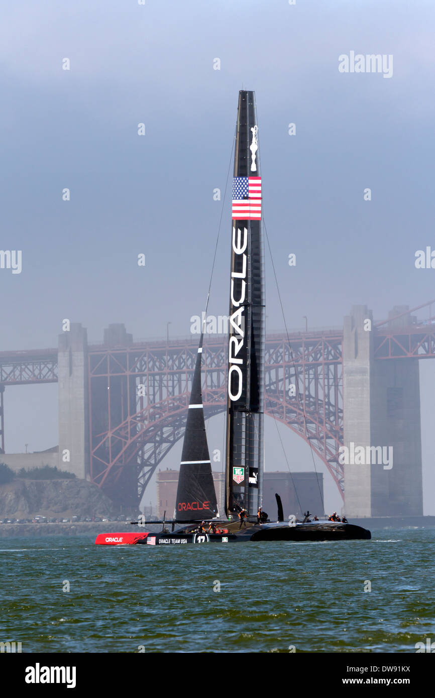 Catamaran for Oracle Team USA on San Francisco Bay during the 2013 ...