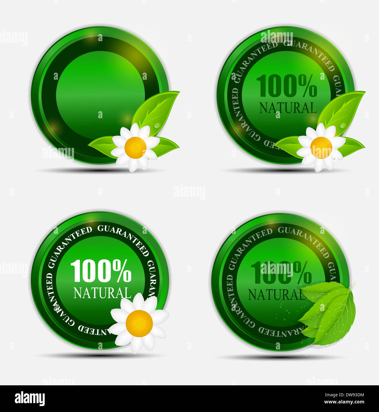 100% Natural Green Label Set. Vector Illustration Stock Photo - Alamy