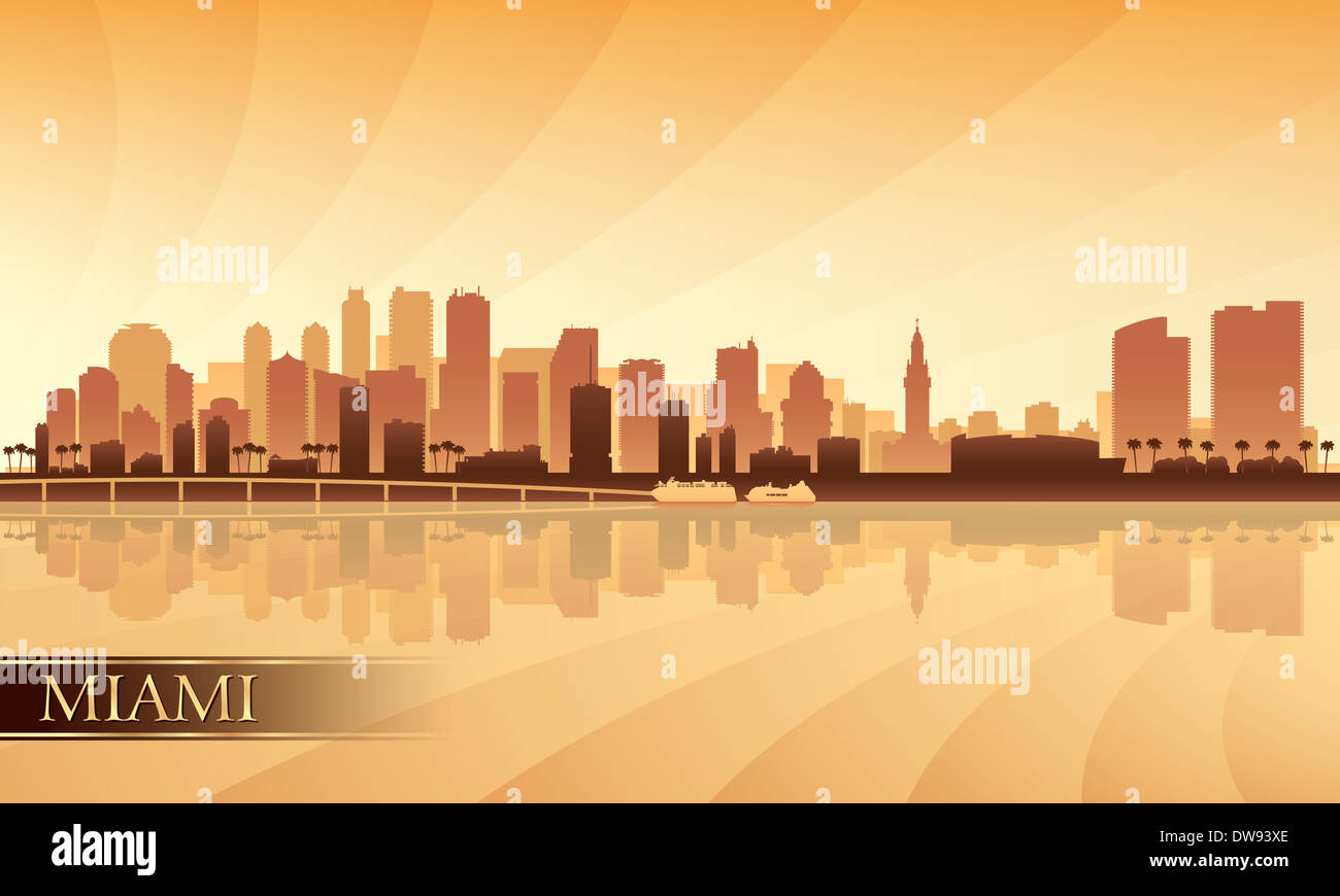 Miami city skyline silhouette background Stock Photo - Alamy