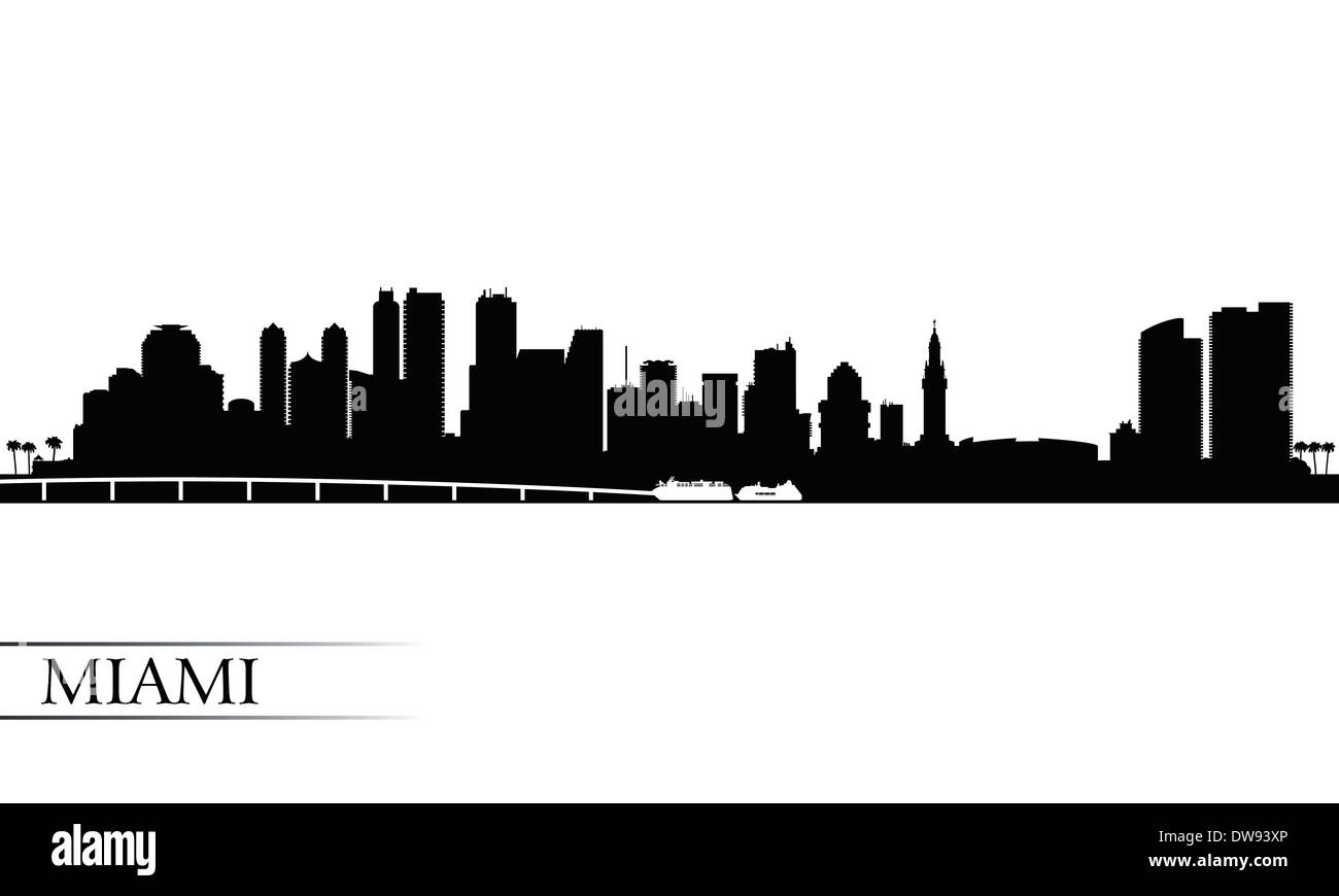 Miami Skyline Silhouette Miami City Skyline Black And White Silhouette