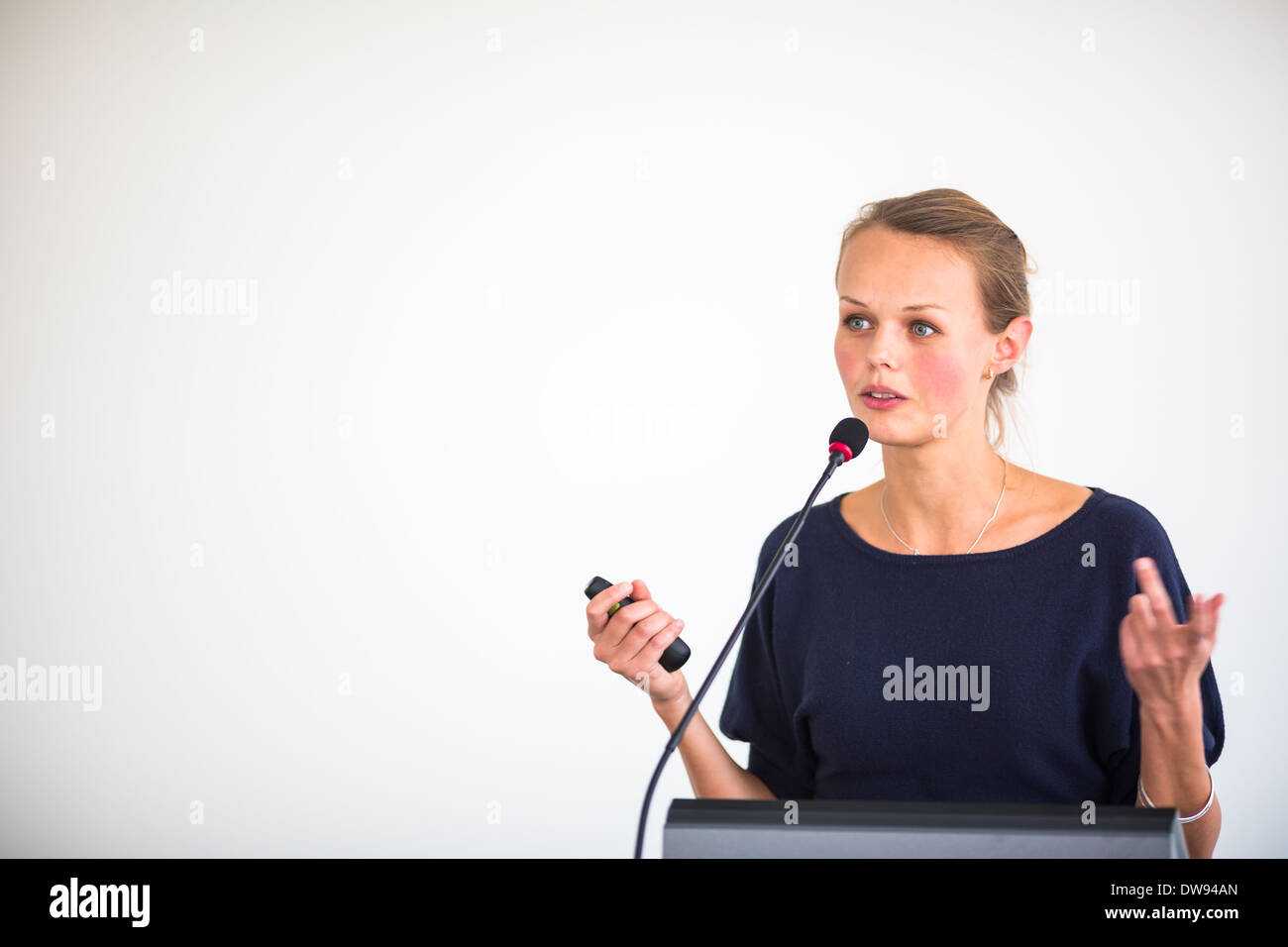Young woman giving a speech hi-res stock photography and images - Alamy