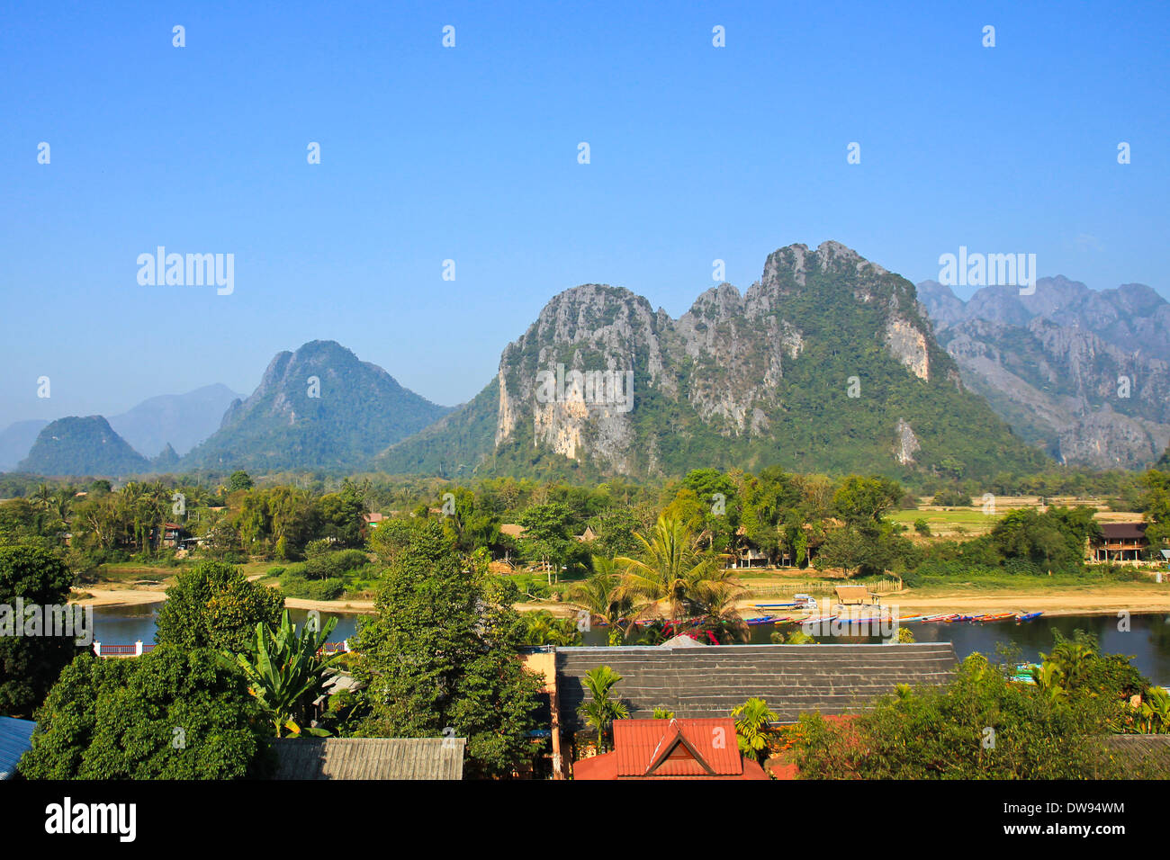 View of Vang Vieng, Laos Stock Photo - Alamy