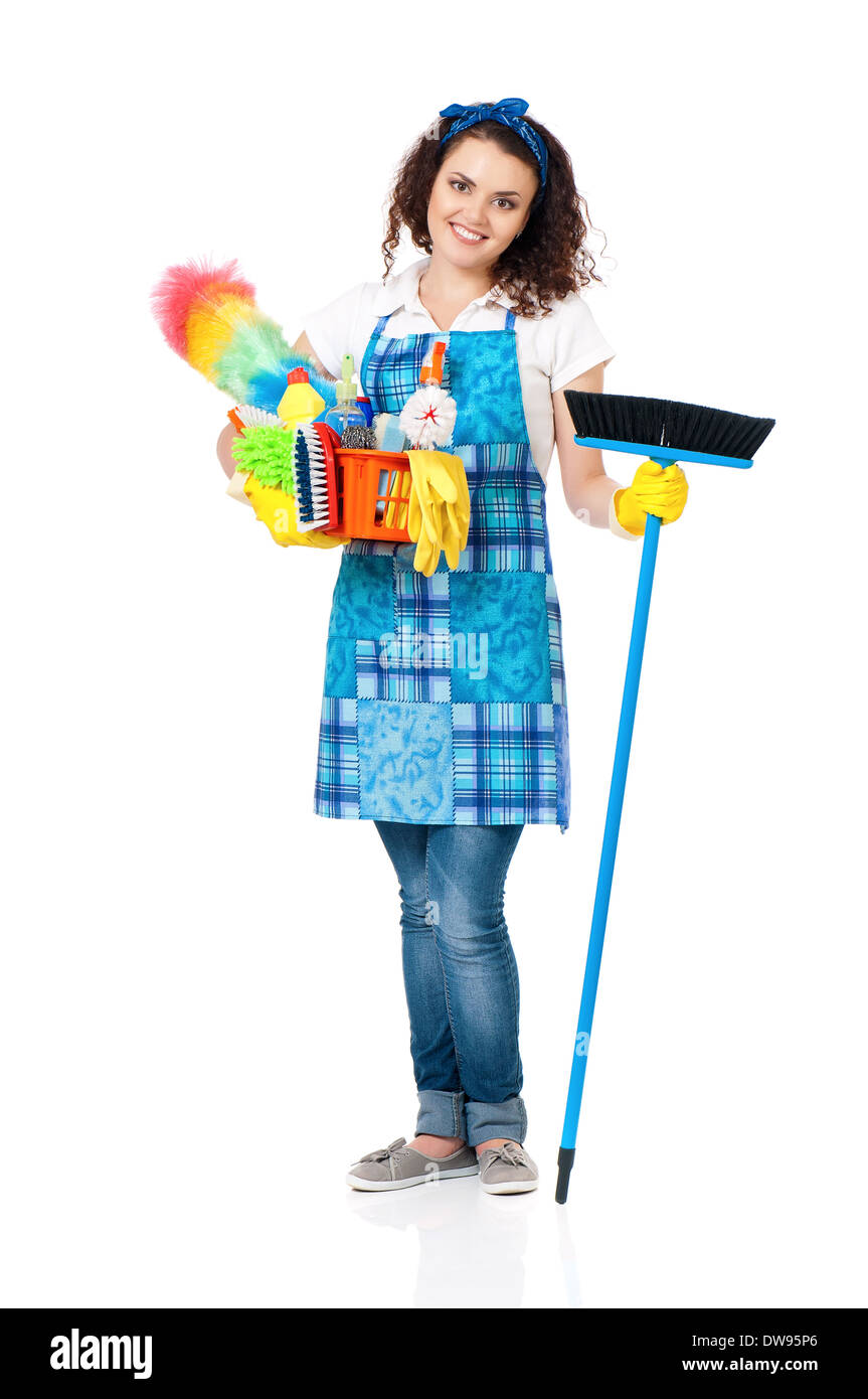 Young housekeeper broom hi-res stock photography and images - Alamy