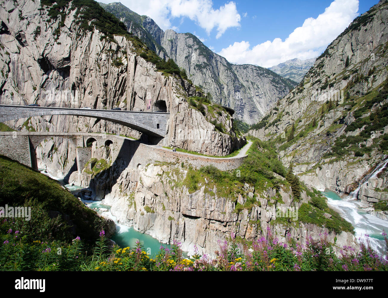 Devil's Bridge, Schöllenen Gorge, Reuss River, Canton of Uri Stock ...
