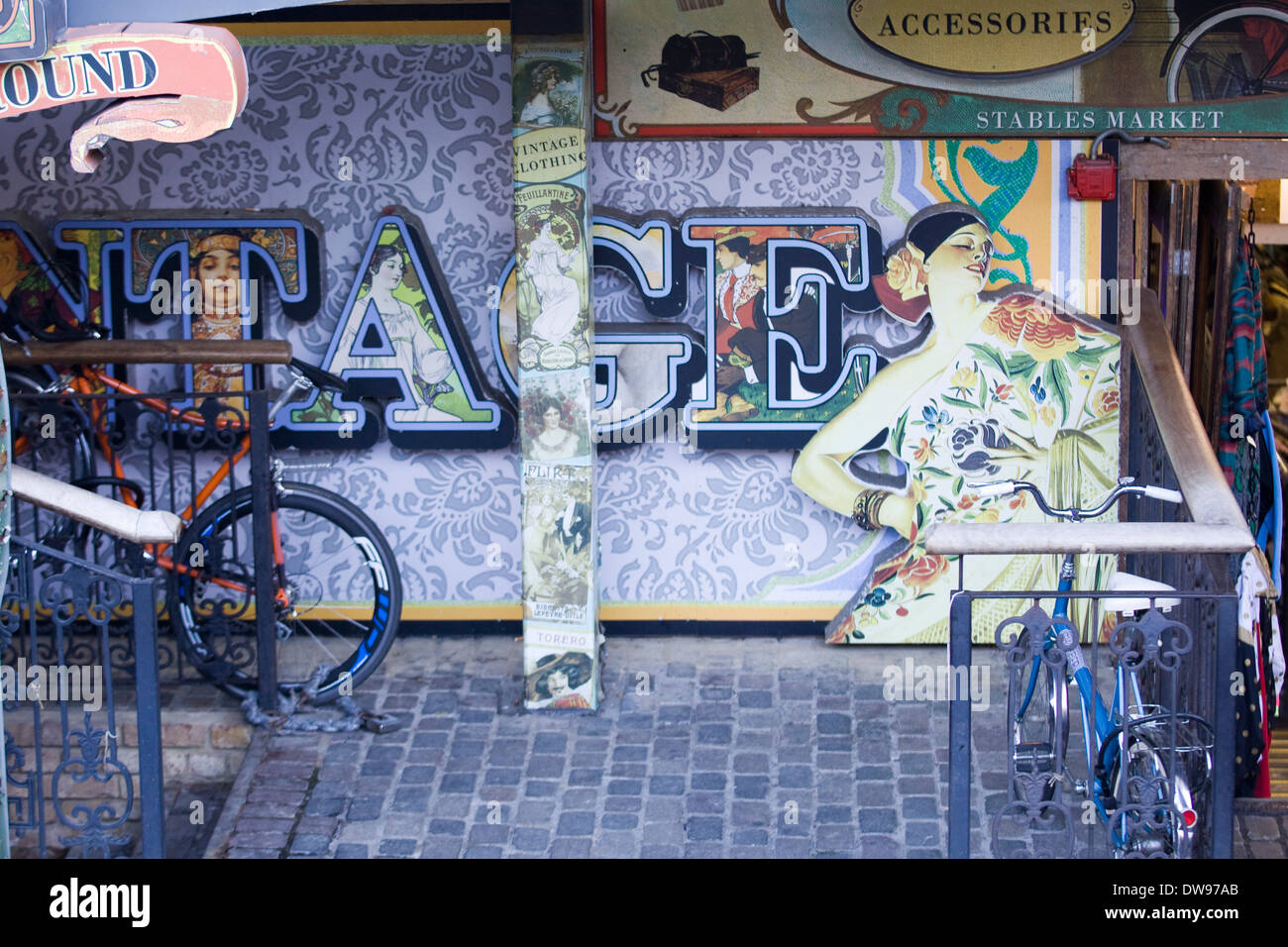 Vintage clothing sign in Camden Market London Stock Photo - Alamy