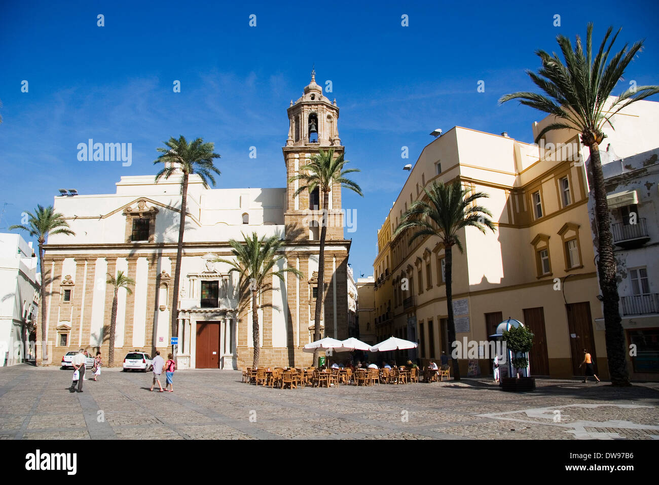 Cathedral square and Santiago church, Cadiz, Andalusia, Spain Stock ...