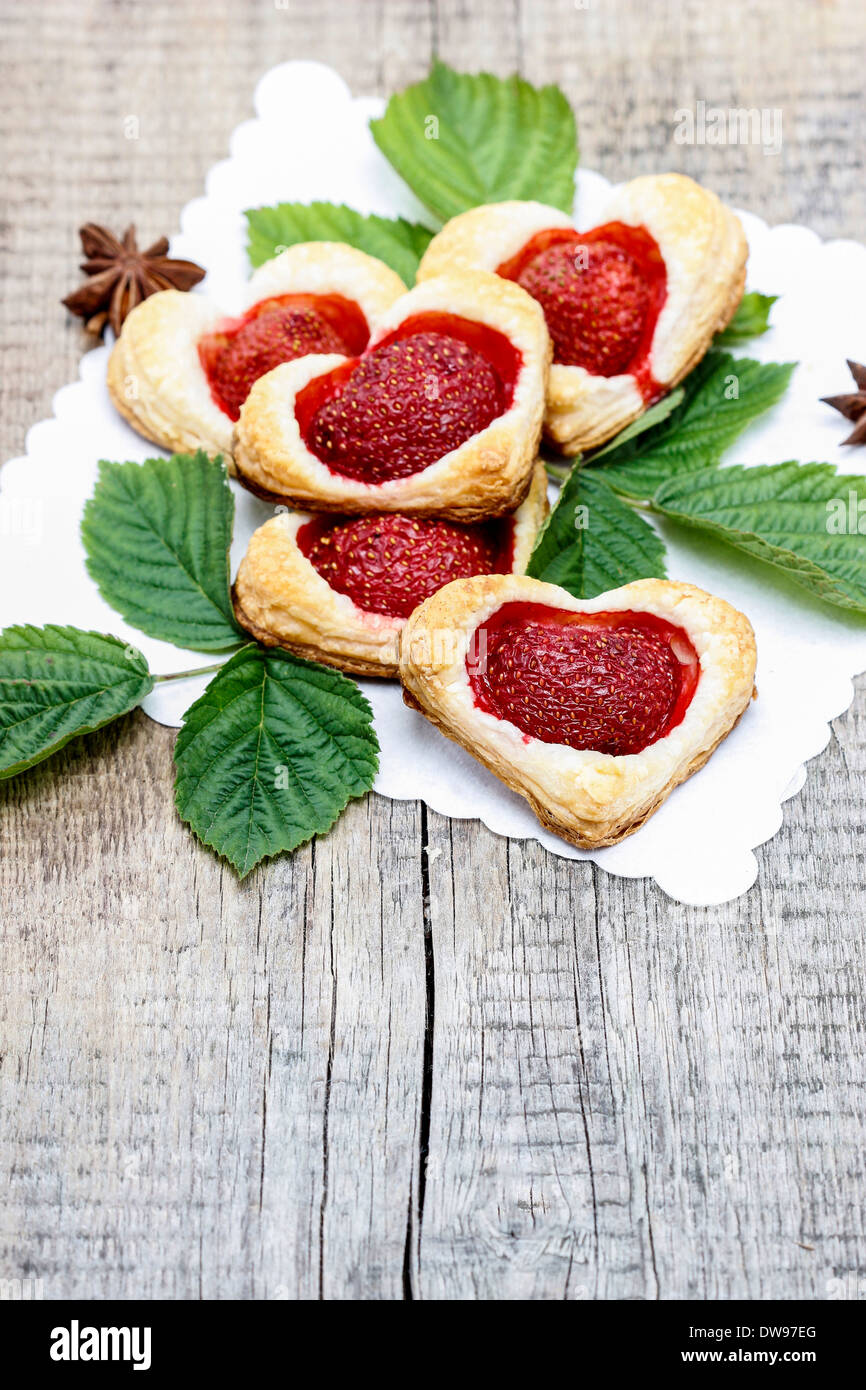 Puff pastry cookies filled with fresh strawberriesPuff pastry cookies ...