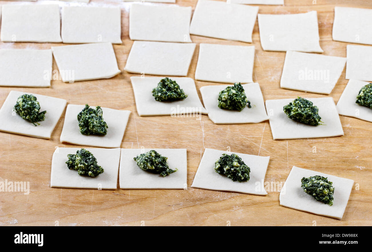 Steps of making dumplings filled with broccoli and spinachSteps of ...
