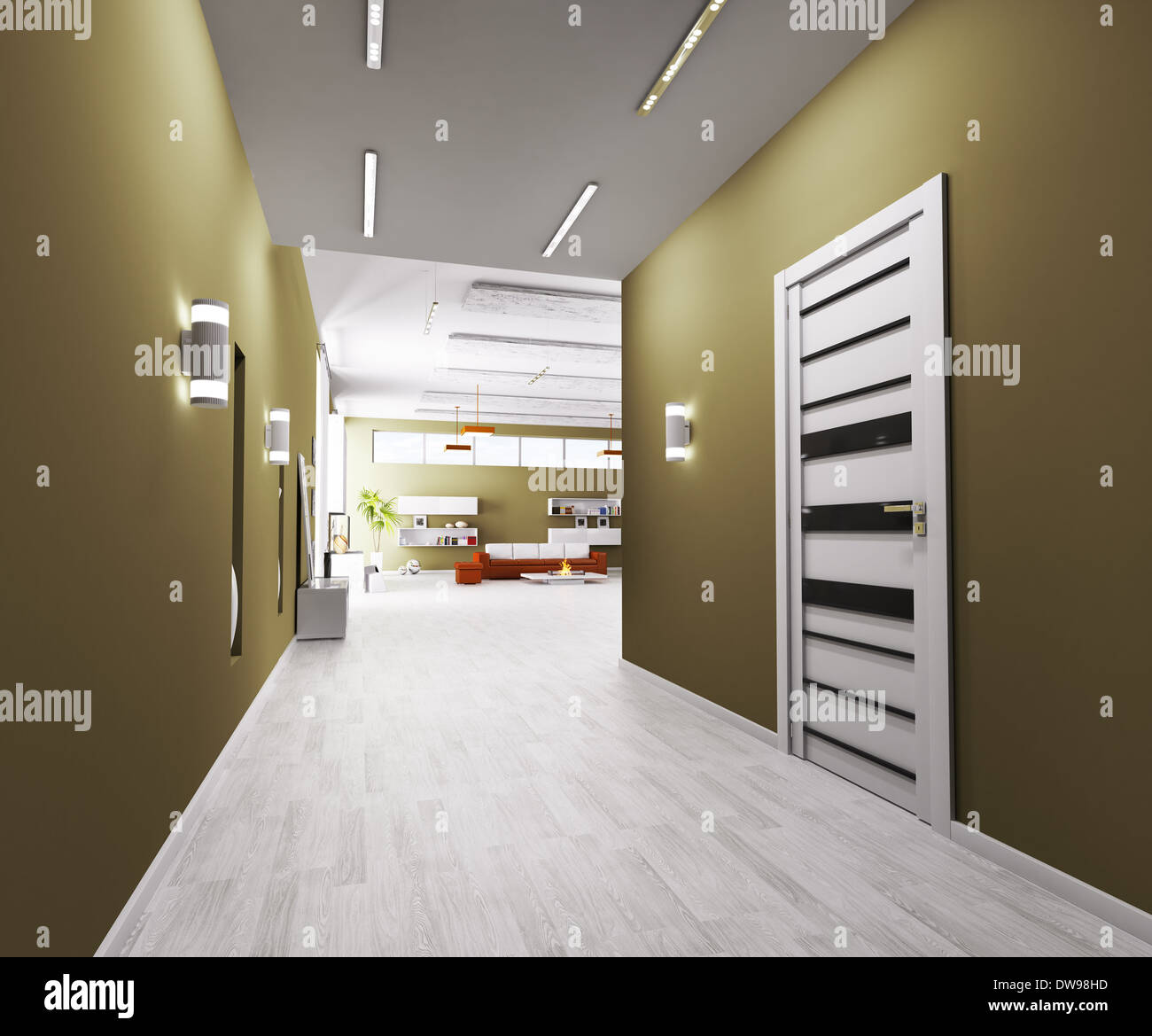 Interior of modern hall 3d render Stock Photo - Alamy
