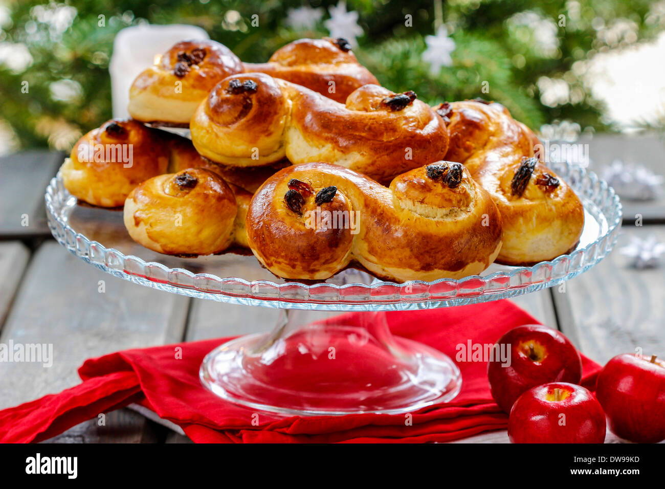 Swedish christmas. Traditional swedish buns in christmas setting. A ...