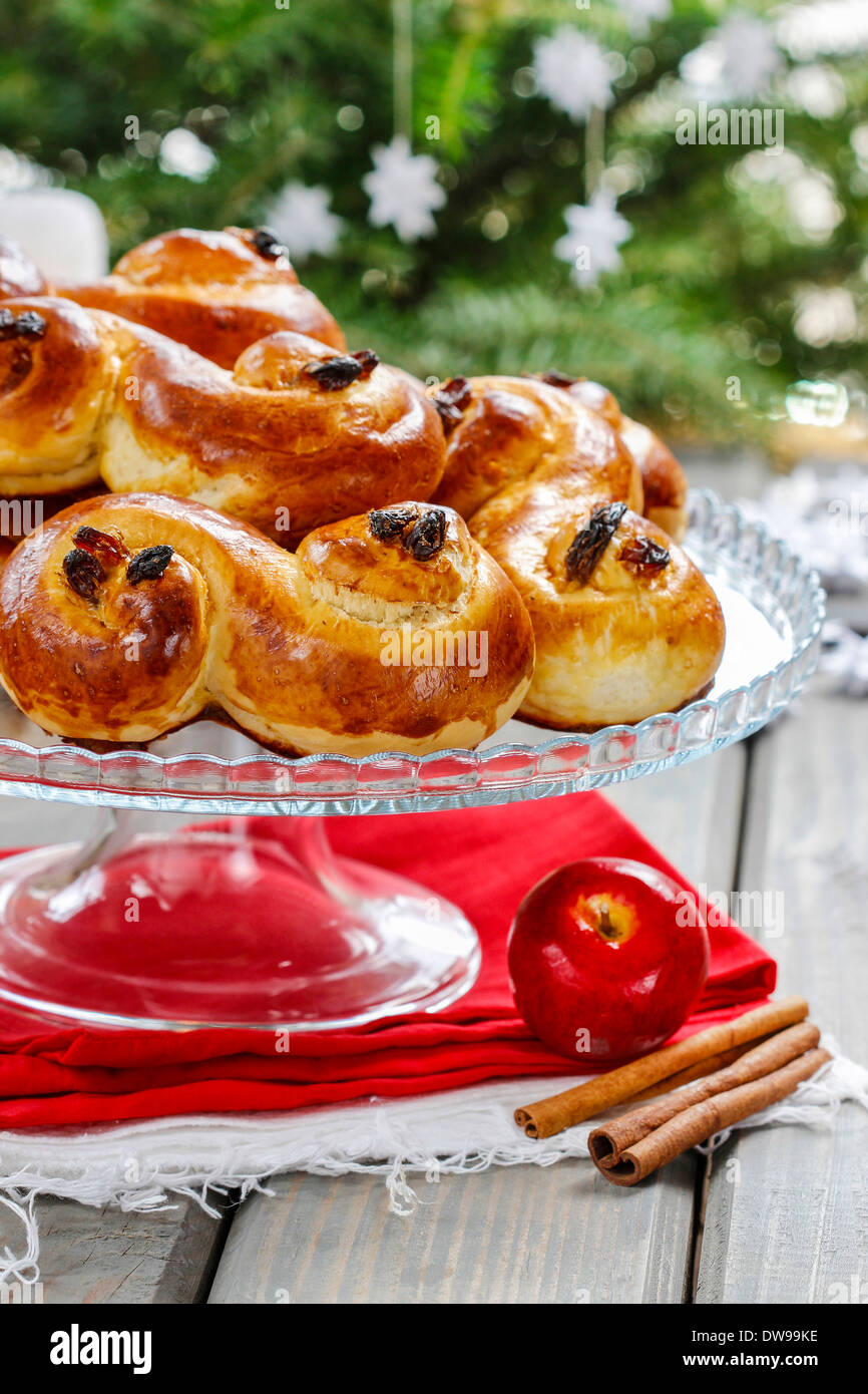 Swedish christmas. Traditional swedish buns in christmas setting. A ...