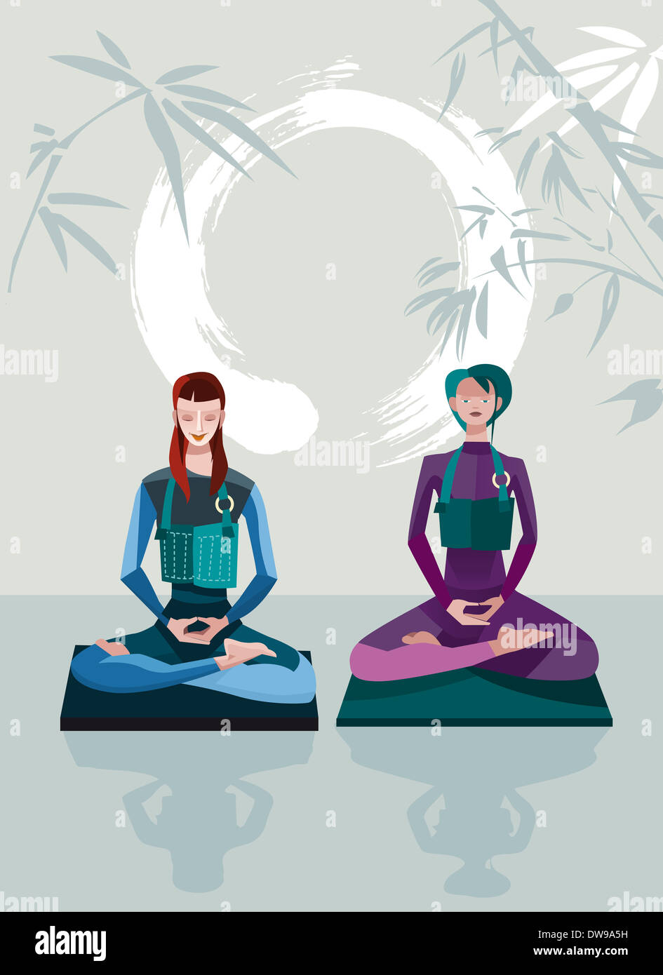 Two Women Meditating sitting in the lotus position, practicing silent ...