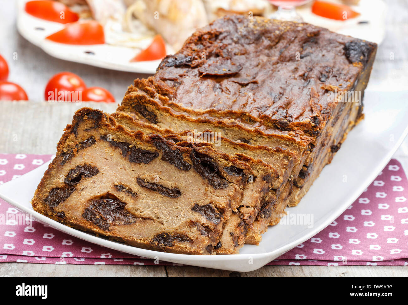 Traditional delicious pate stuffed with plumsTraditional delicious pate ...