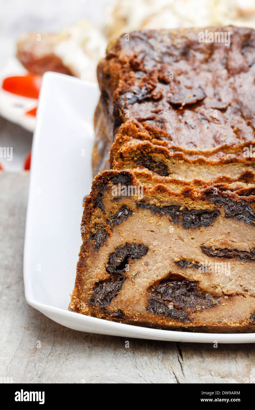 Traditional delicious pate stuffed with plumsTraditional delicious pate ...