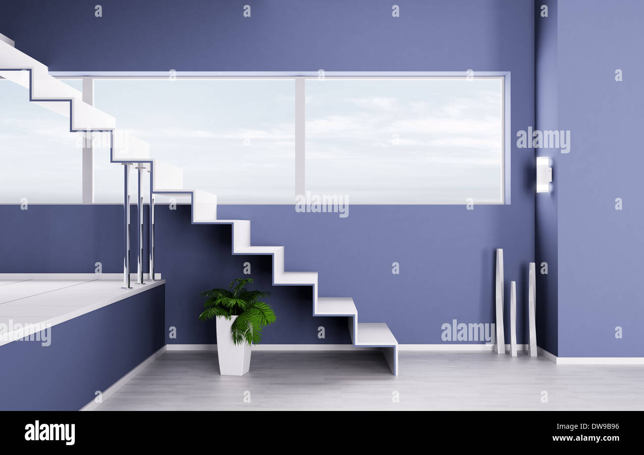 Modern interior of a room with staircase 3d render Stock Photo - Alamy
