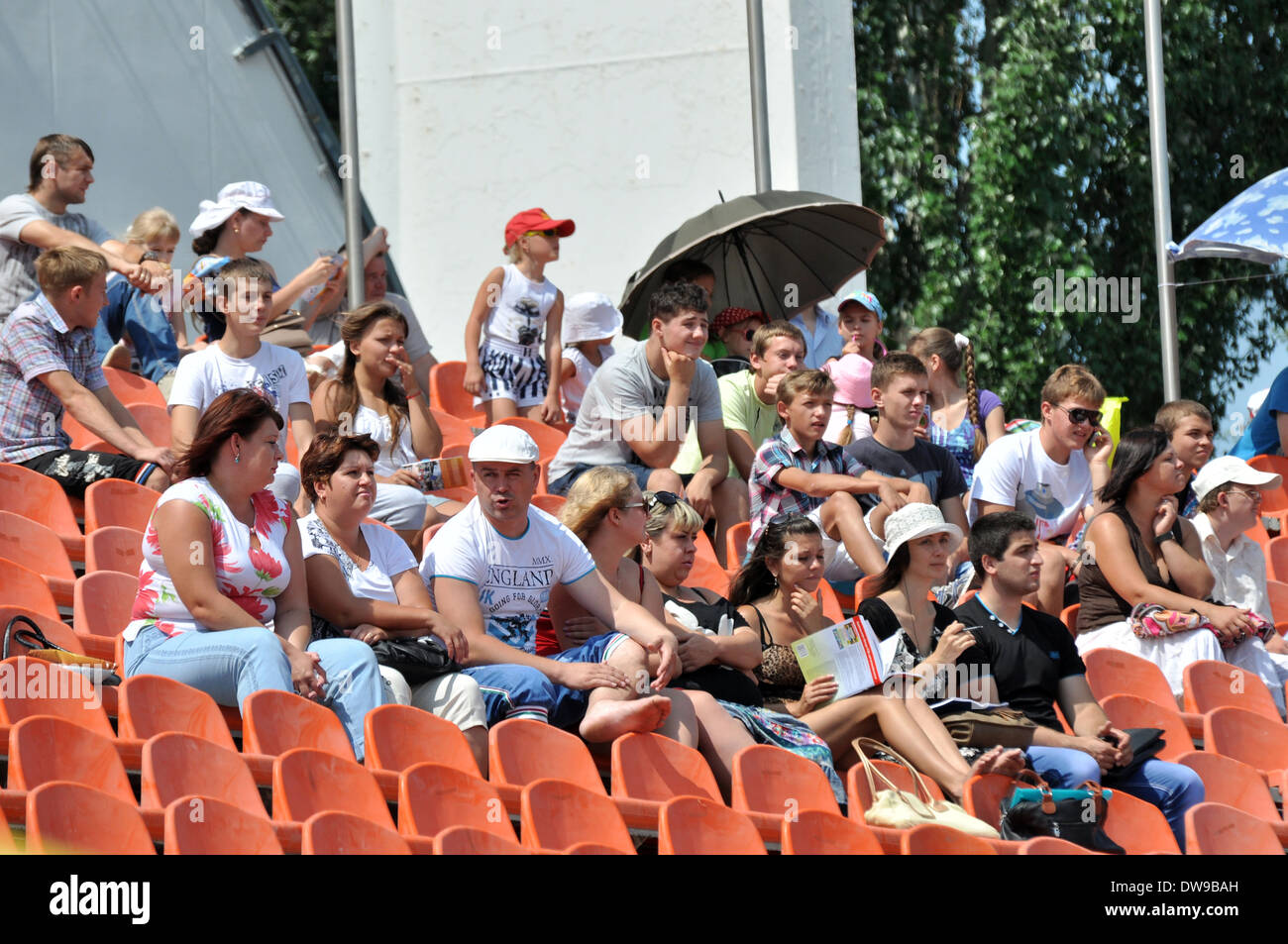 Spectators in the stands watching sporting events during the 2013 IAAF ...
