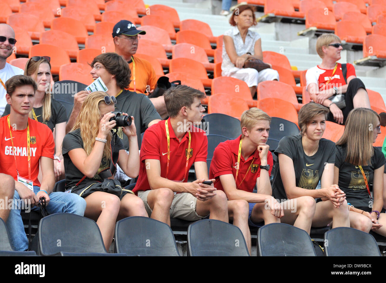 Spectators in the stands watching sporting events during the 2013 IAAF ...