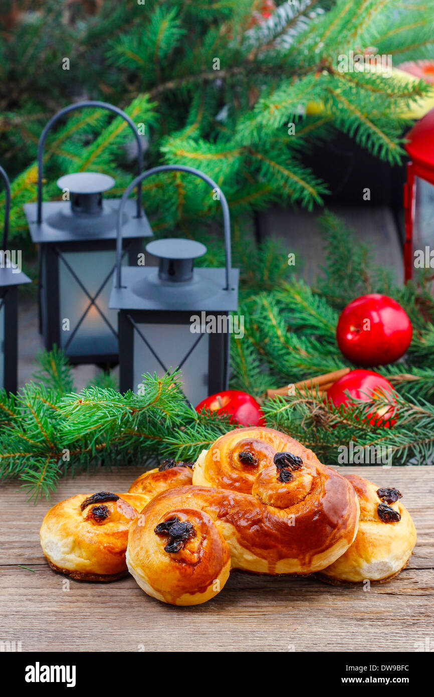 Traditional swedish buns in autumn setting. A saffron bun, in Swedish ...