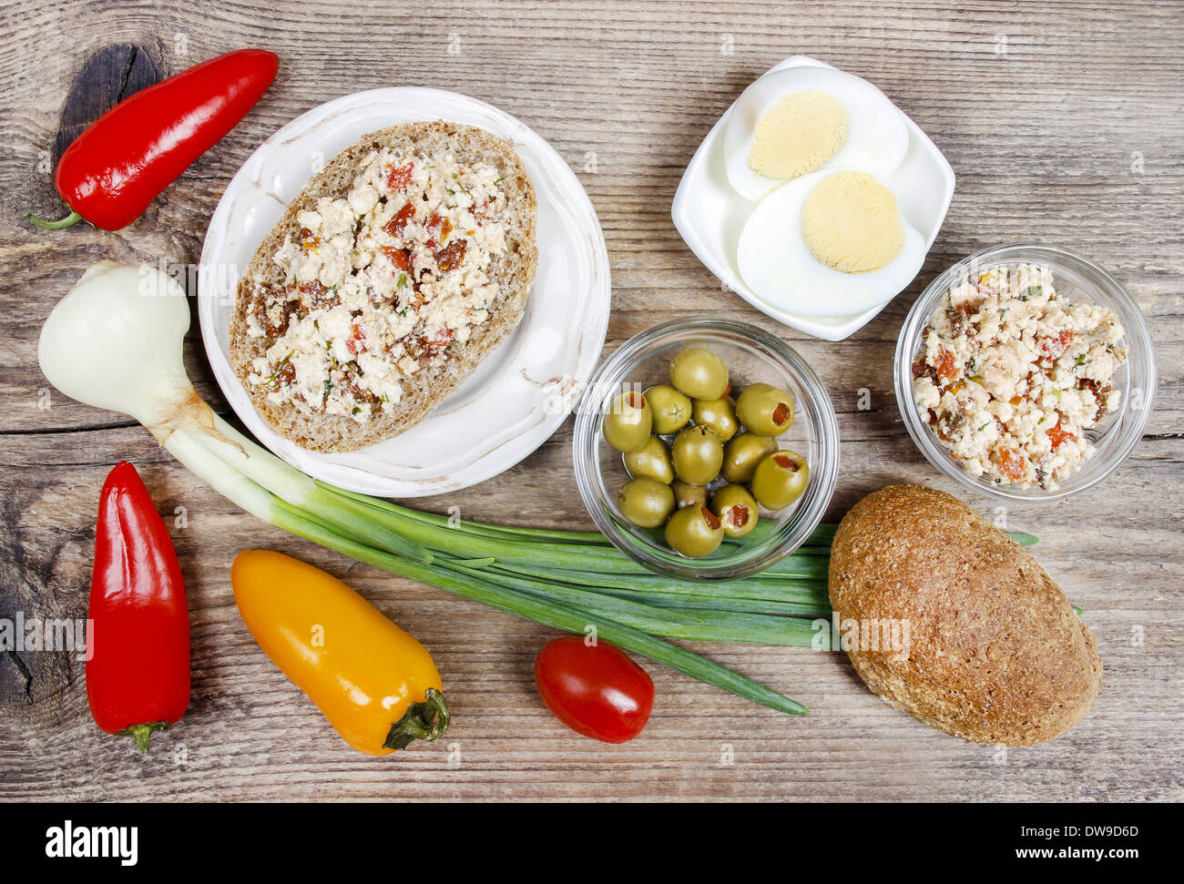Healthy natural breakfast on wooden table, top viewHealthy natural ...
