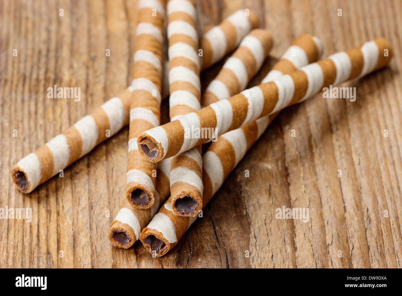 Striped wafer rolls, delicious chocolate snackStriped wafer rolls ...
