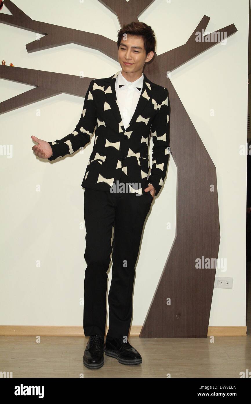 Taipei, China. 3rd Mar, 2014. Actor Aaron promotes his new TV drama in ...