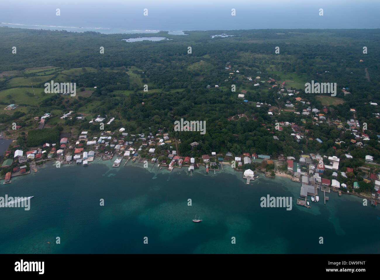 Aerial view of an island, Bay Islands, Honduras Stock Photo - Alamy