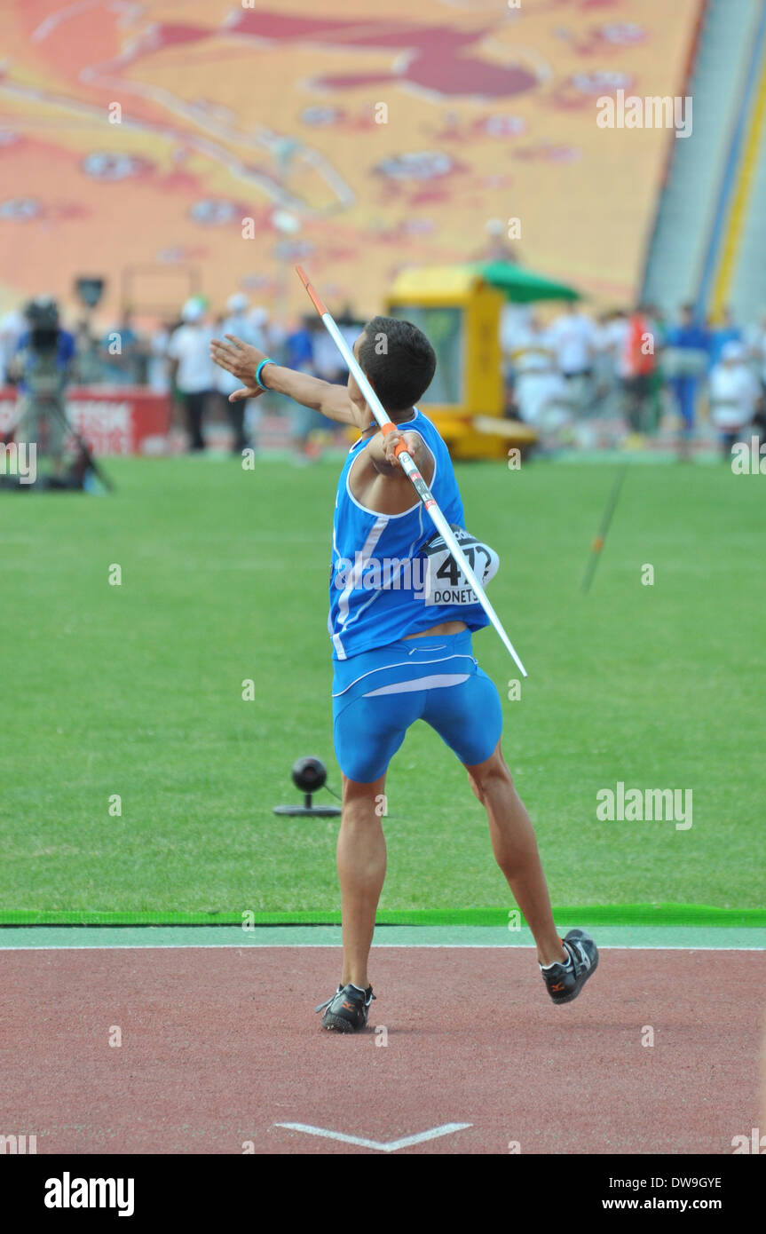 Andrea Carioti (Spain) takes part in javelin throw during the 2013 IAAF ...
