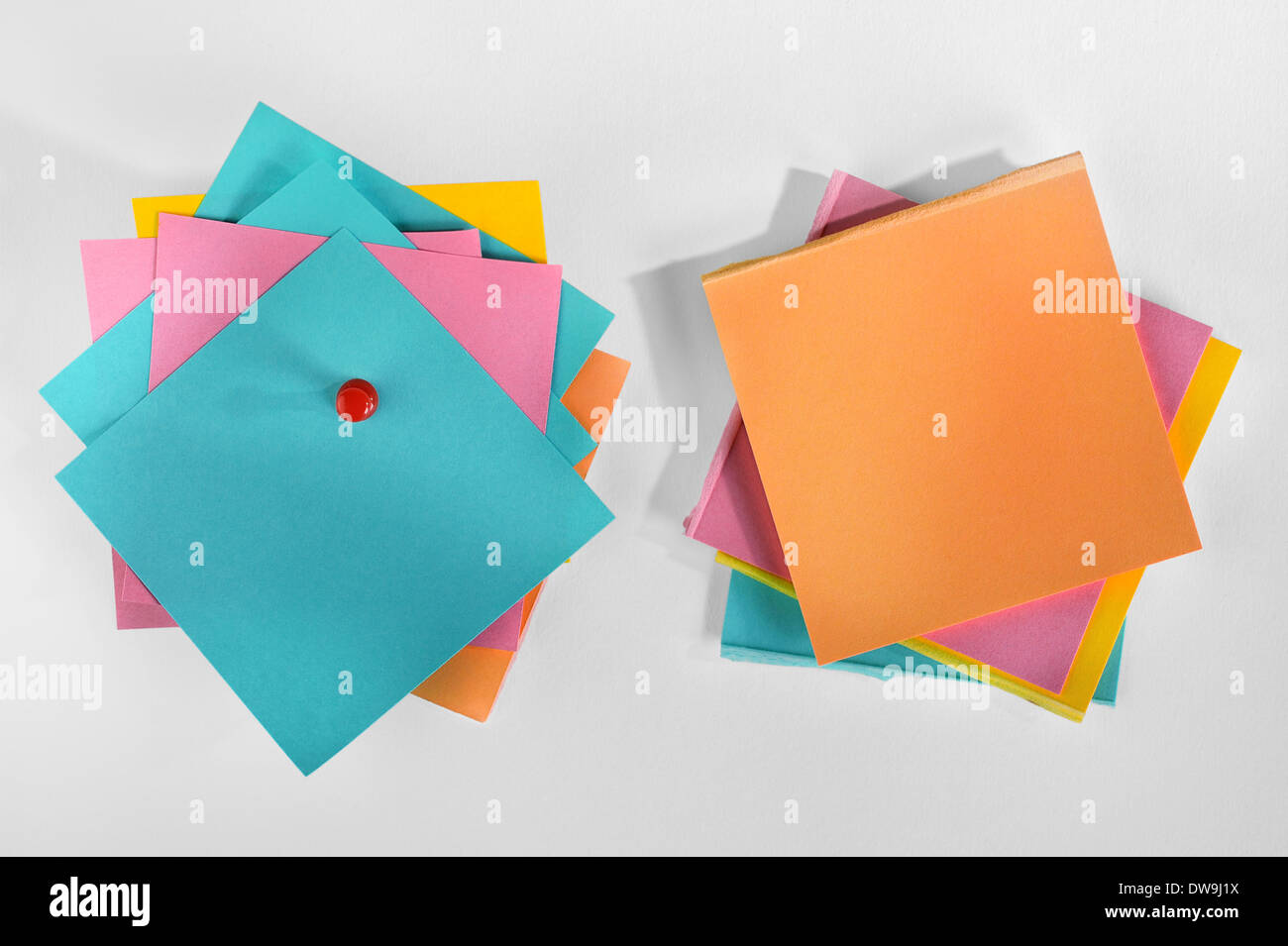 Pile of blank colorful paper notes with pin on white background Stock ...