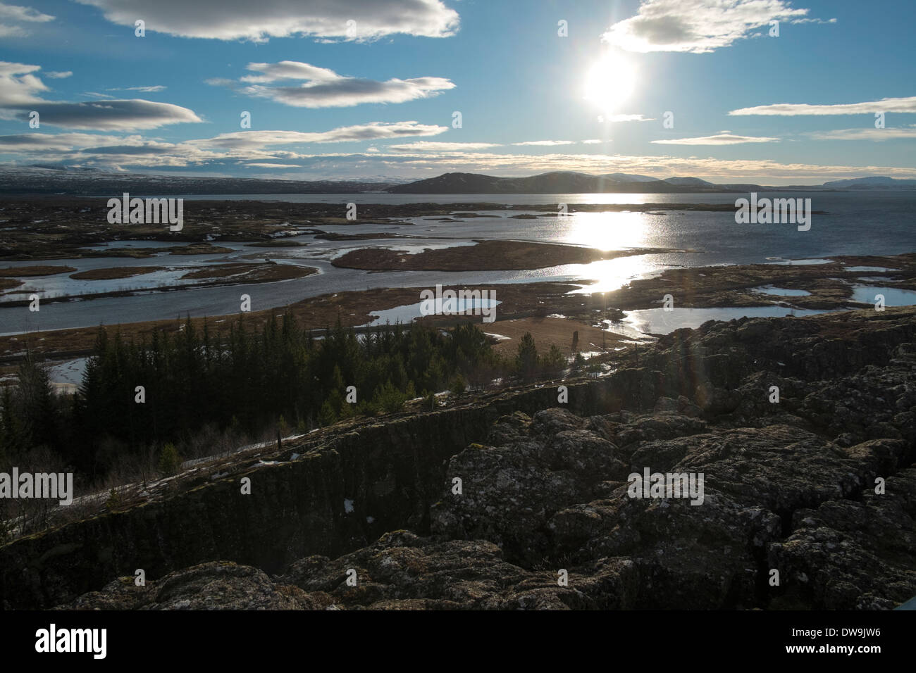 Thingvellir National Park. Fissures in the rock as a result of the ...