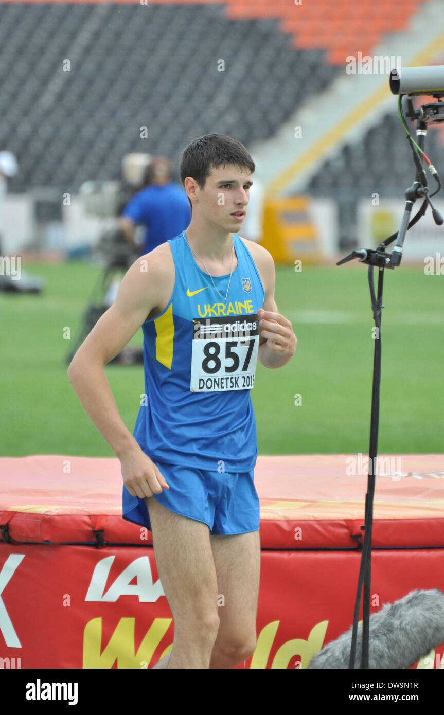 Oleksandr Barannikov (Ukraine) takes part in high jumping during the ...