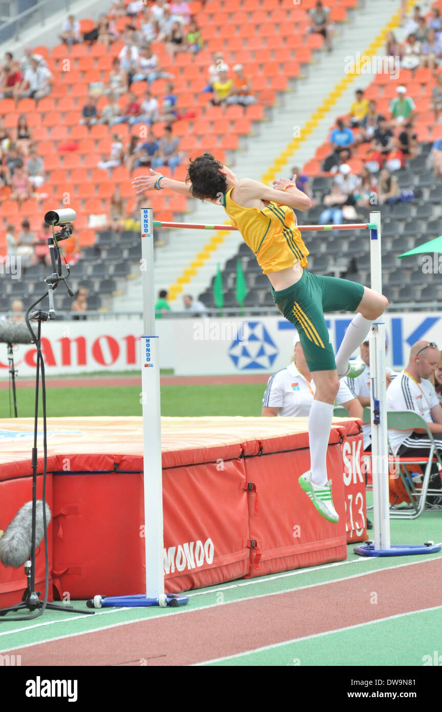Athlete take part in high jumping during the 2013 IAAF World Junior ...