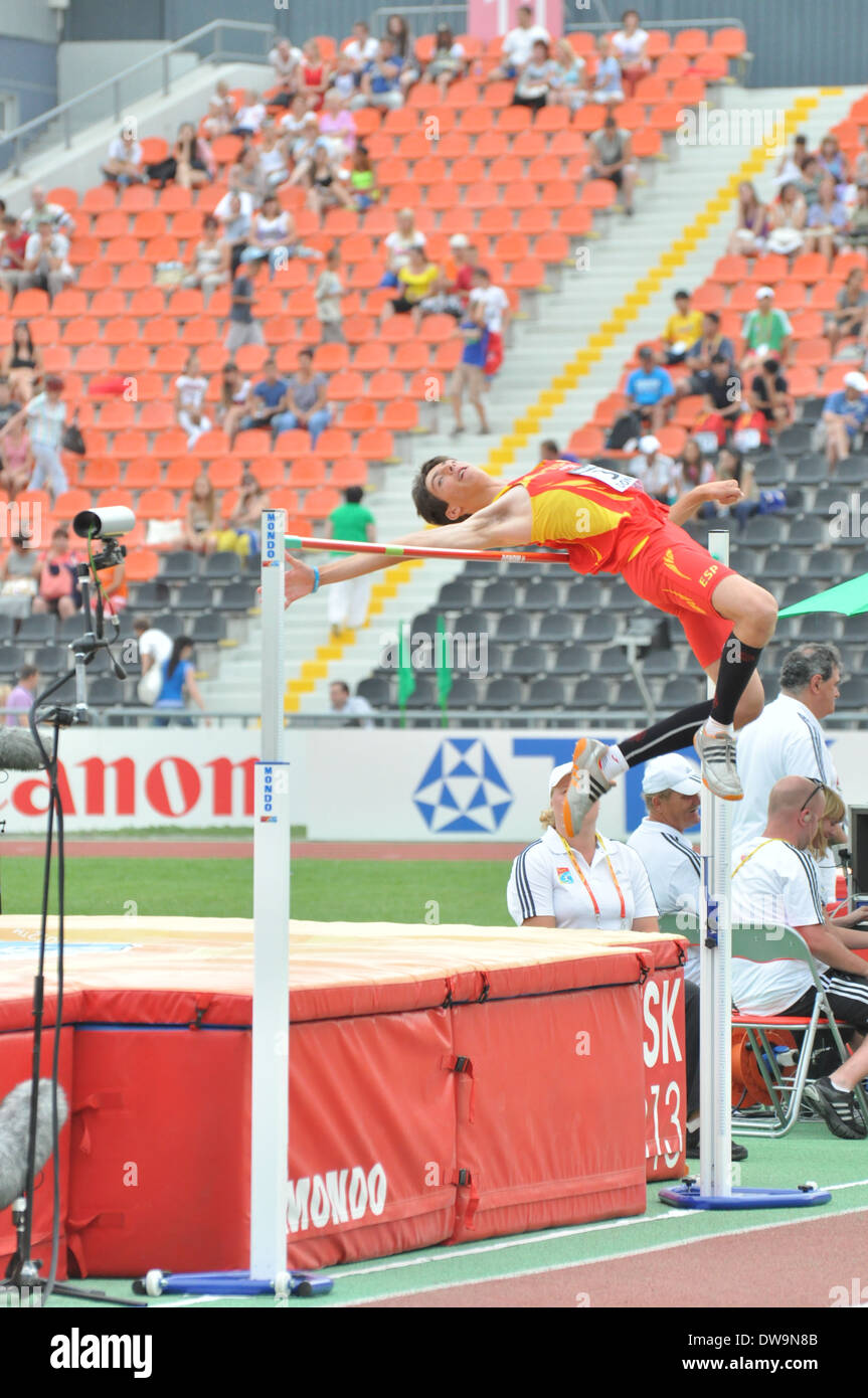Athlete take part in high jumping during the 2013 IAAF World Junior ...