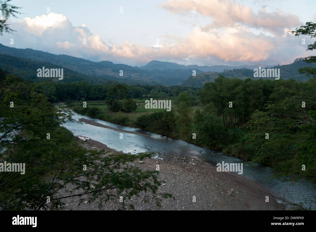 High angle view of a river in the valley Copan Copan Ruinas Honduras ...