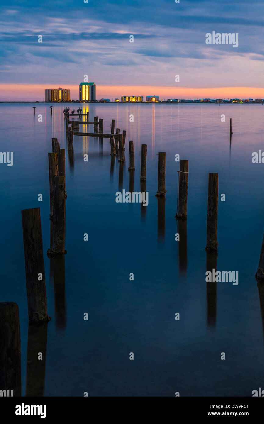 Dilapidated pier extends into the Santa Rosa Sound at Navarre, Florida ...