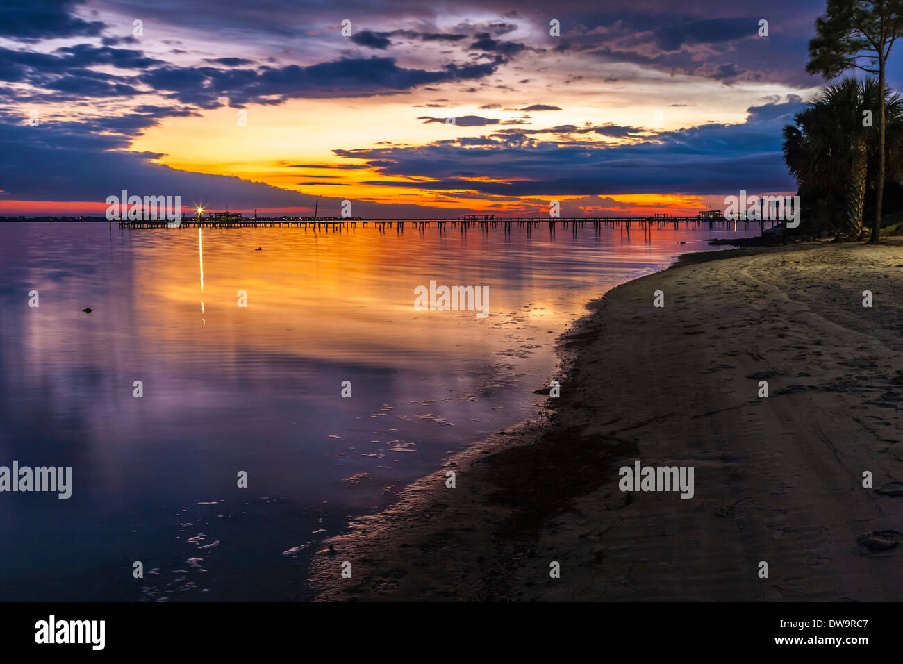 Piers extend into the Santa Rosa Sound at Navarre, Florida Stock Photo ...