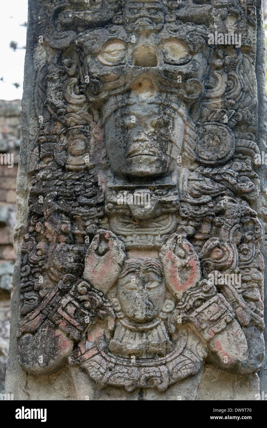 Sculpture at an archaeological site Copan Copan Ruinas Copan Department ...