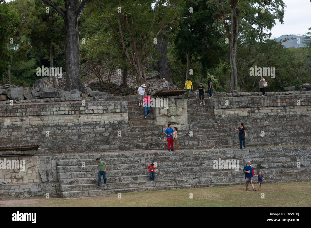 Tourists at an archaeological site Copan Copan Ruinas Copan Department ...