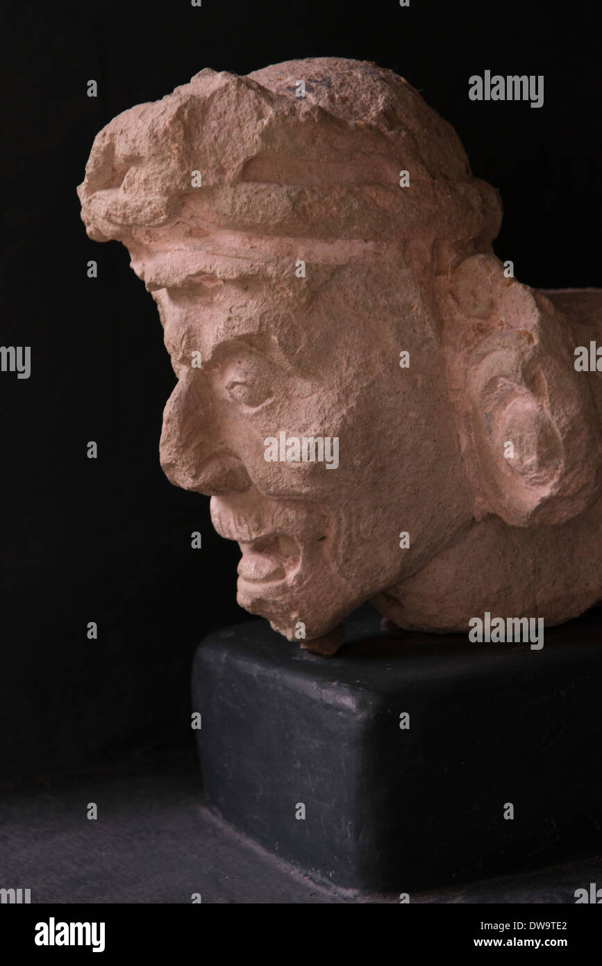 Closeup of a Mayan clay statue in Mayan Sculpture Museum Copan Copan ...
