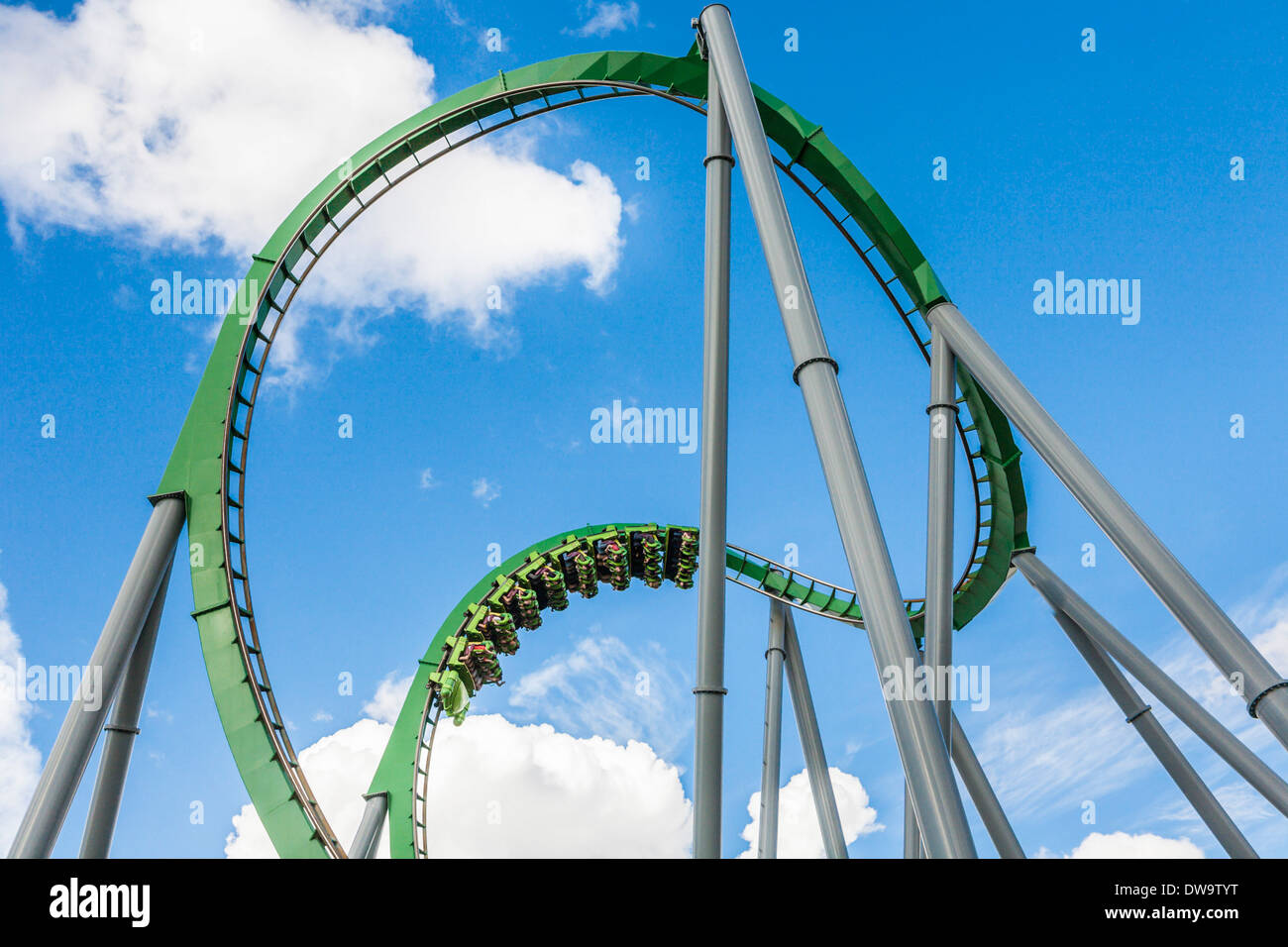 Park guest riding the Incredible Hulk Roller Coaster in Marvel Super ...