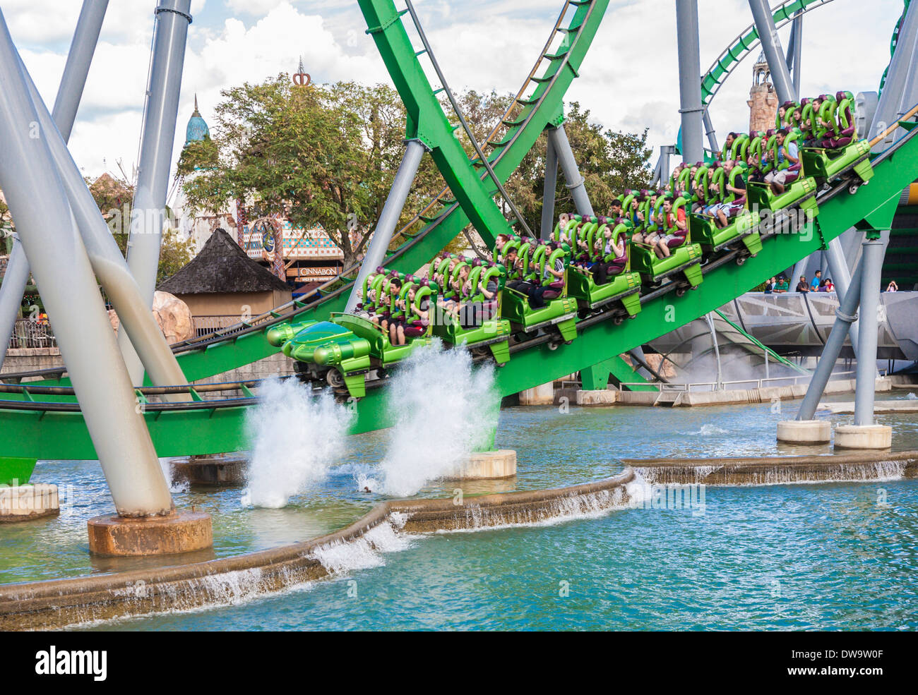 Park guest riding the Incredible Hulk Roller Coaster in Marvel Super ...