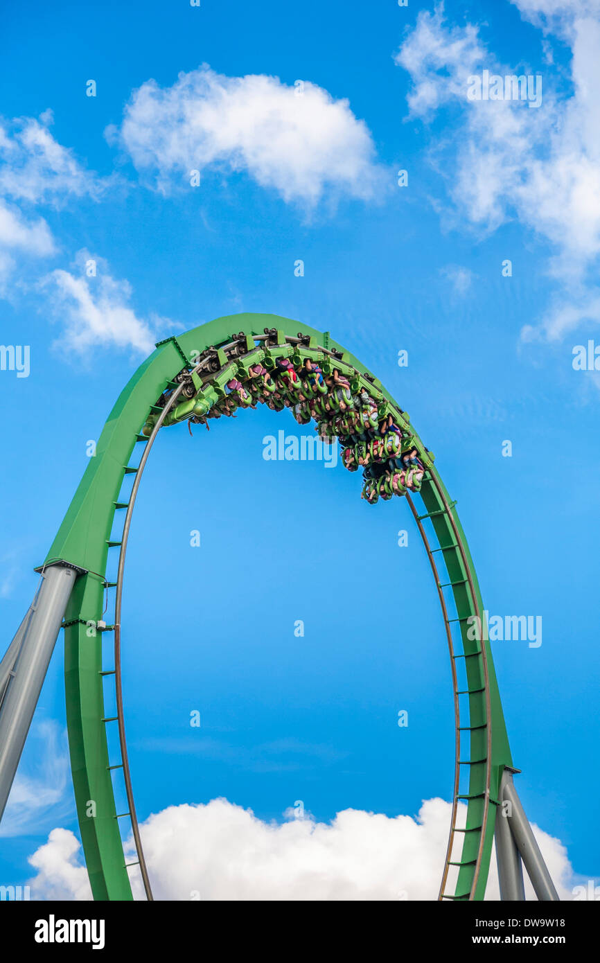 Park guest riding the Incredible Hulk Roller Coaster in Marvel Super ...