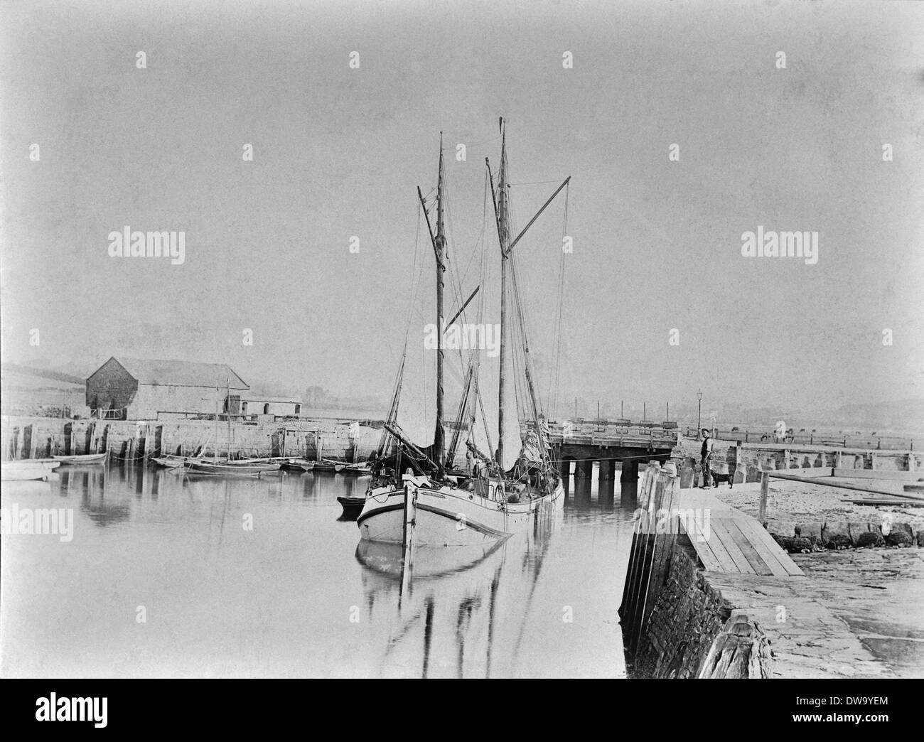 West Bay. Sailing vessel preparing to leave port. Circa 1880 Stock ...