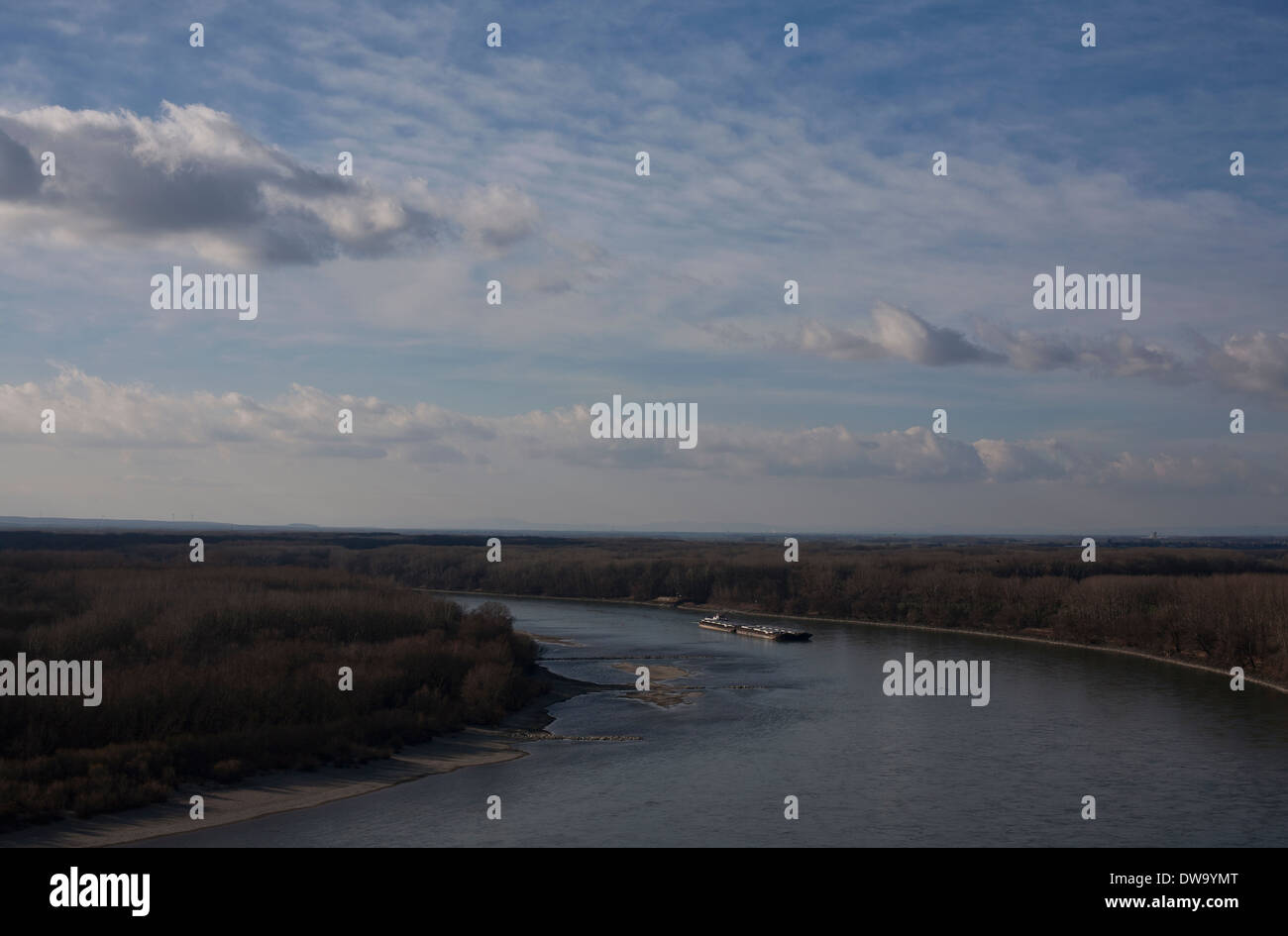Barge on the Danube river at the Austrian and Slovakian border, Devin ...