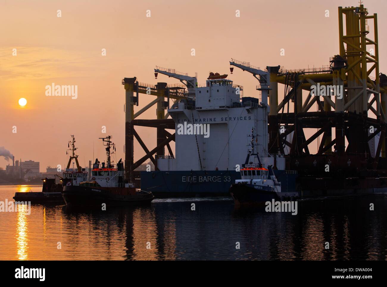 Wismar, Germany. 04th Mar, 2014. The foundation weighing 7,000 tons for ...