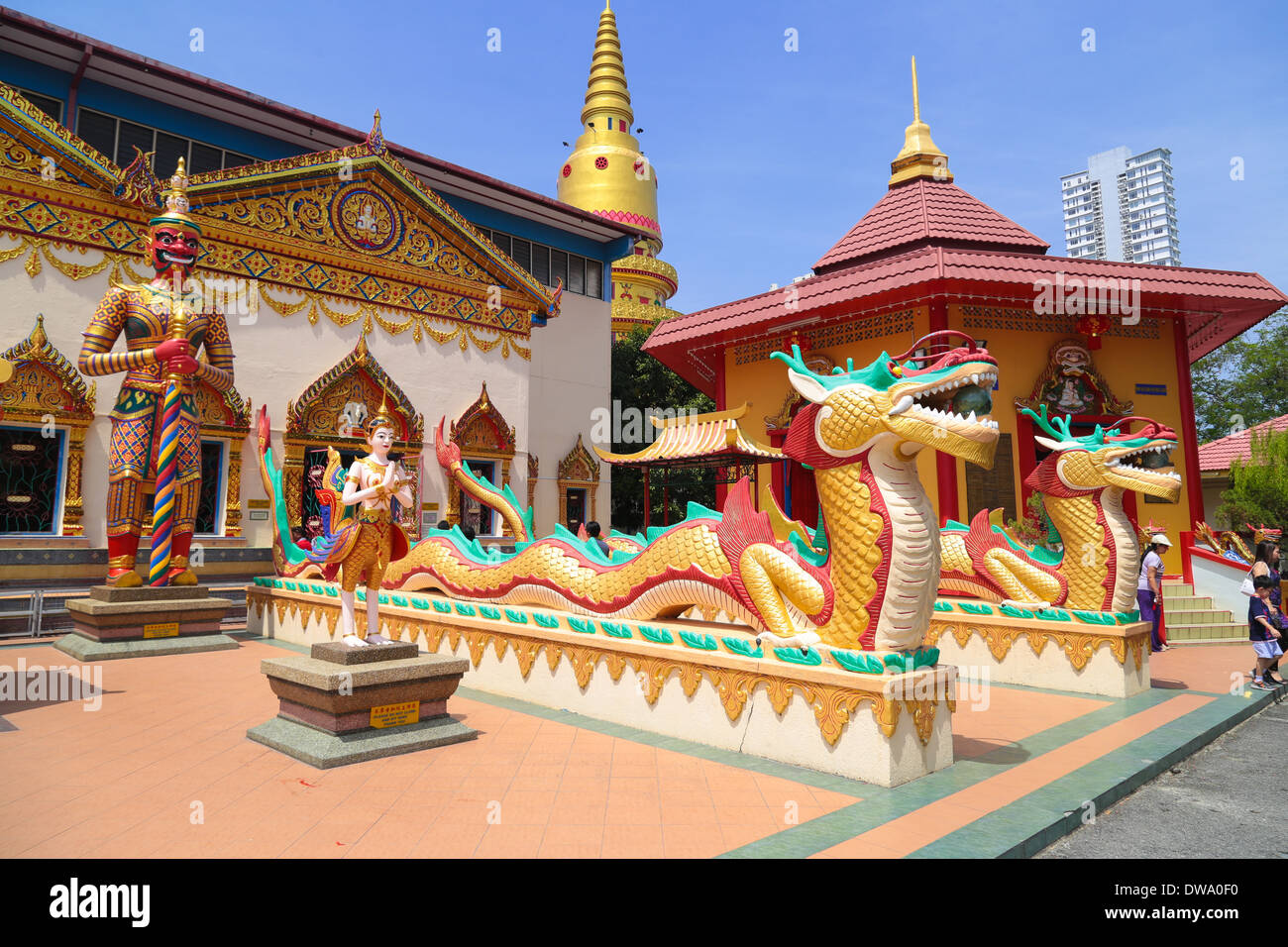 Siamese thai statues and temple inside the compound of chayamangalaram ...
