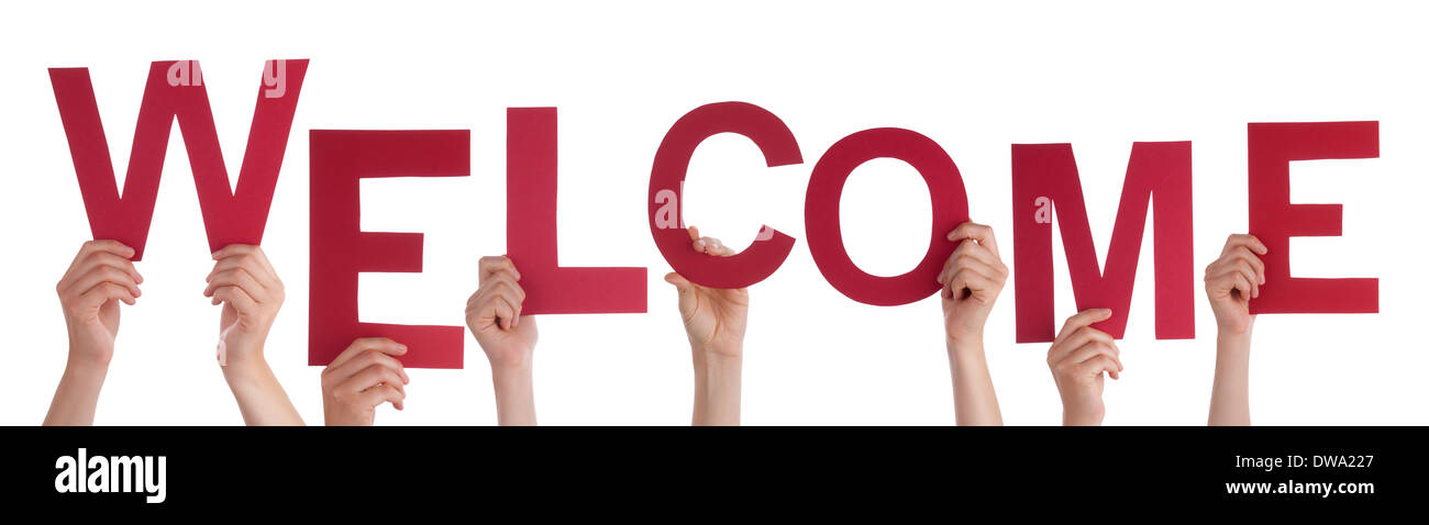 Many Persons Holding the Letters Welcome in Their Hands, Isolated Stock ...